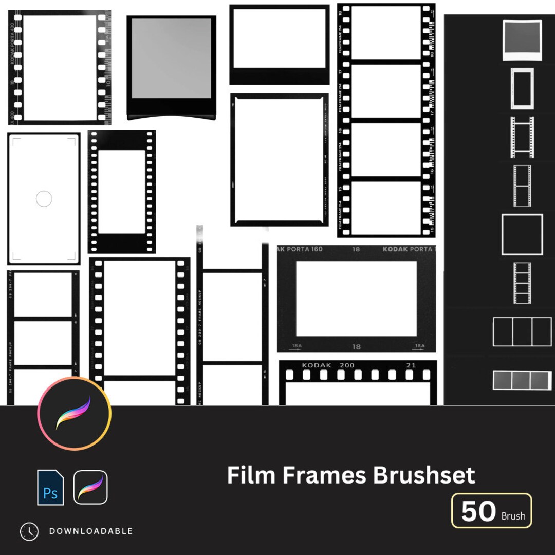 50 Film Frames Brushes for Photoshop & Procreate | Camera Film Rolls, Vintage Film Negatives ...