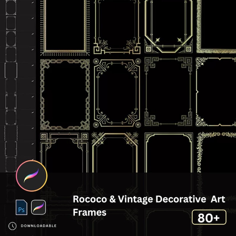 80+ Classic European Card Frames Procreate & PS Brush Rococo Vintage ...