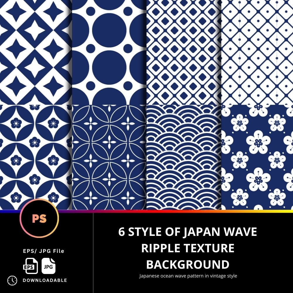 Japanese Ocean Wave Texture Bundle Water Ripple Pattern Background Set ...