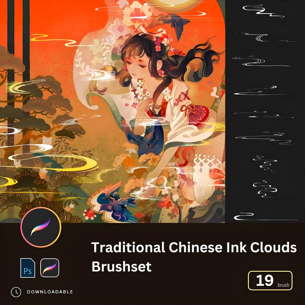 19 Ancient Cloud Fog Mist Patterns Procreate & PS Brushes | Traditional ...