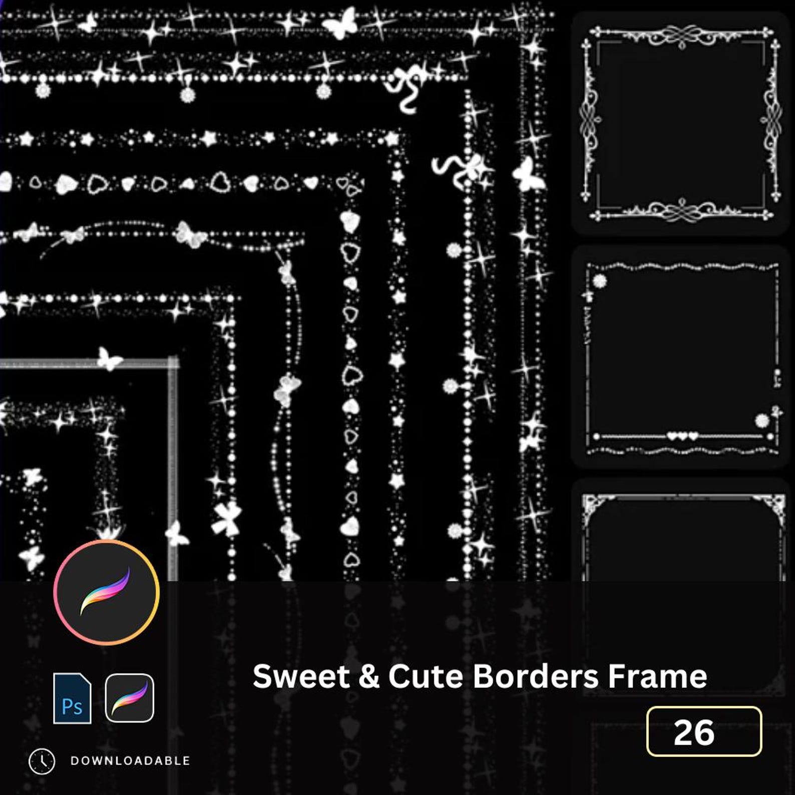 Sweet Cute Borders Procreate PS Brush Set, Watermark Embellishments ...