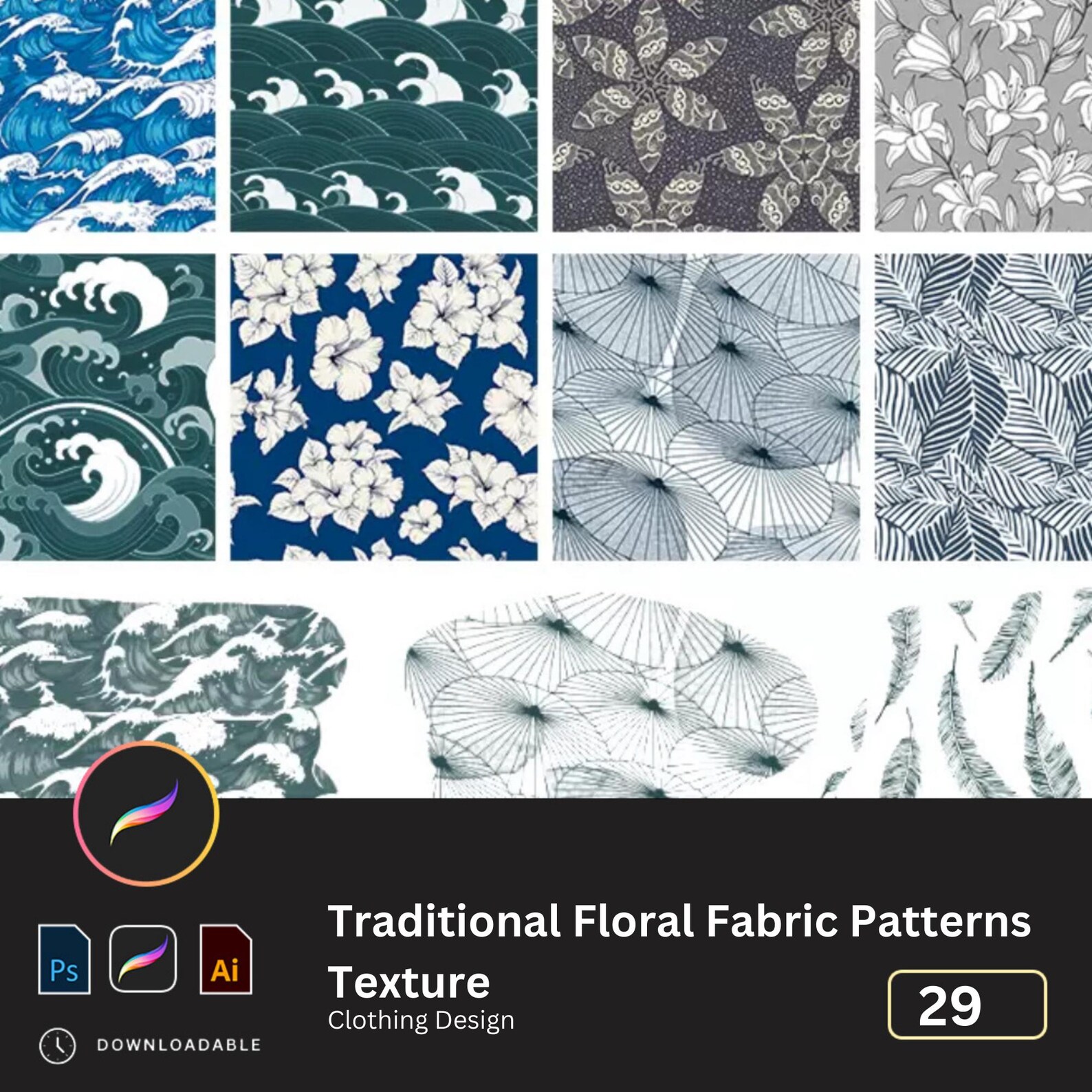 29 Vintage Japan Style Patterns, AI Vector Textures for Fabric ...