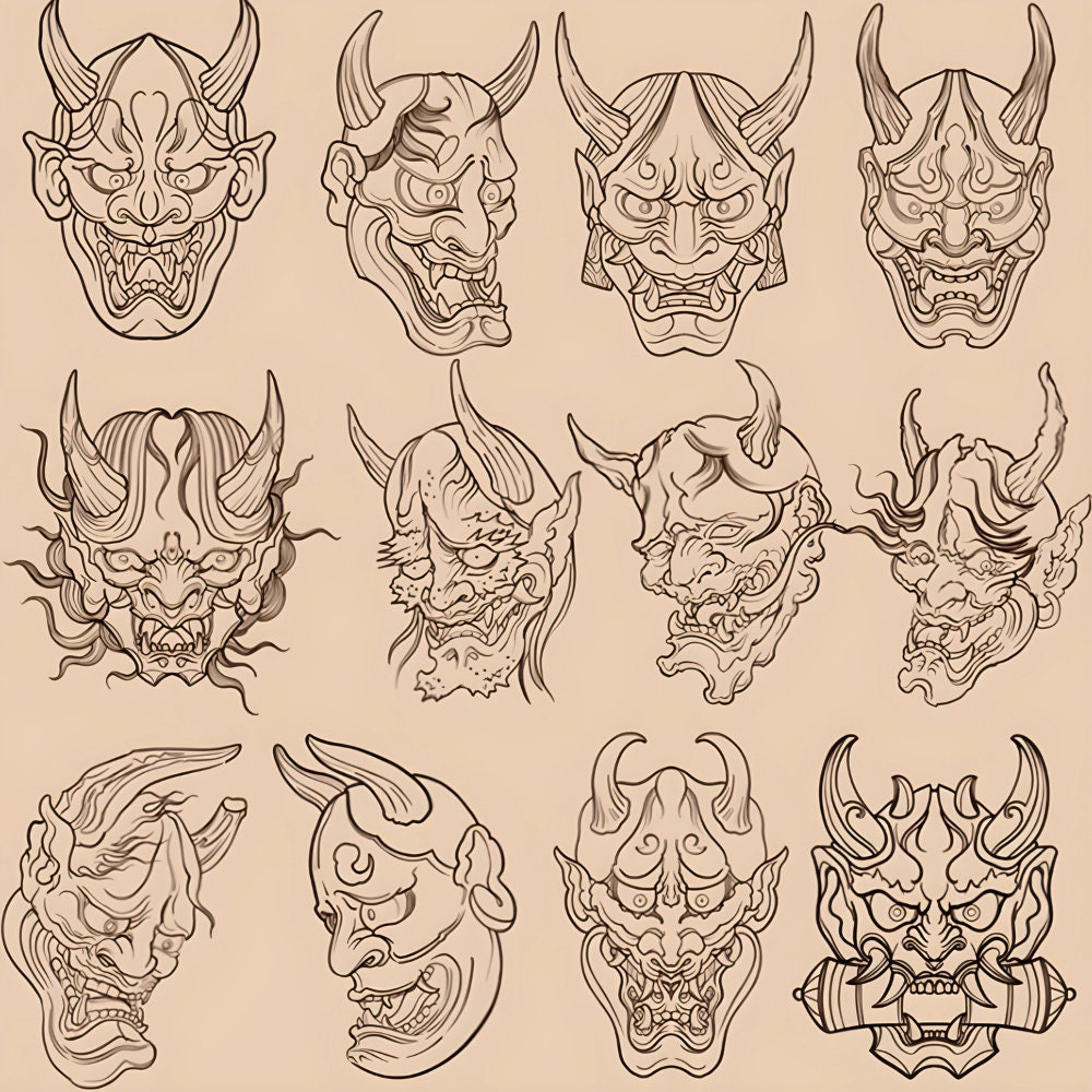 200 Procreate Japanese Triditional Mythical Brush Hanya Mask Brush ...