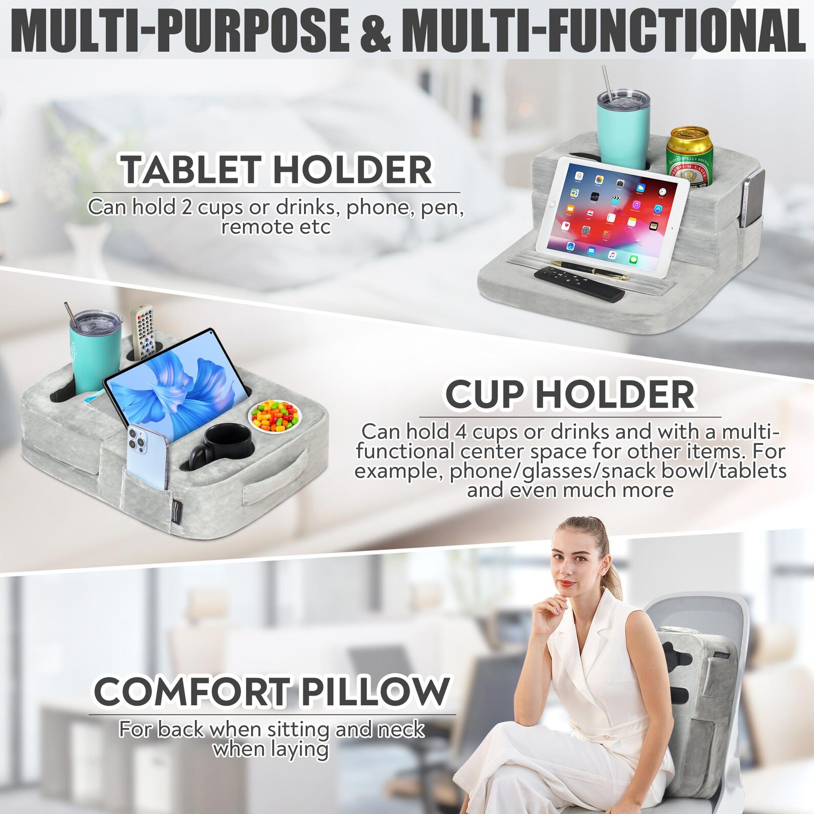 Tabcouchcaddy - Couch Cup Holder & Tablet Pillow for Bed, Sofa, Car ...