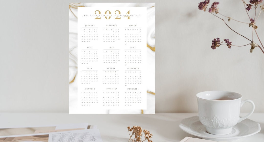 2024 Printable Calendar 2024 Yearly Calendar Minimalist Calendar Gold ...