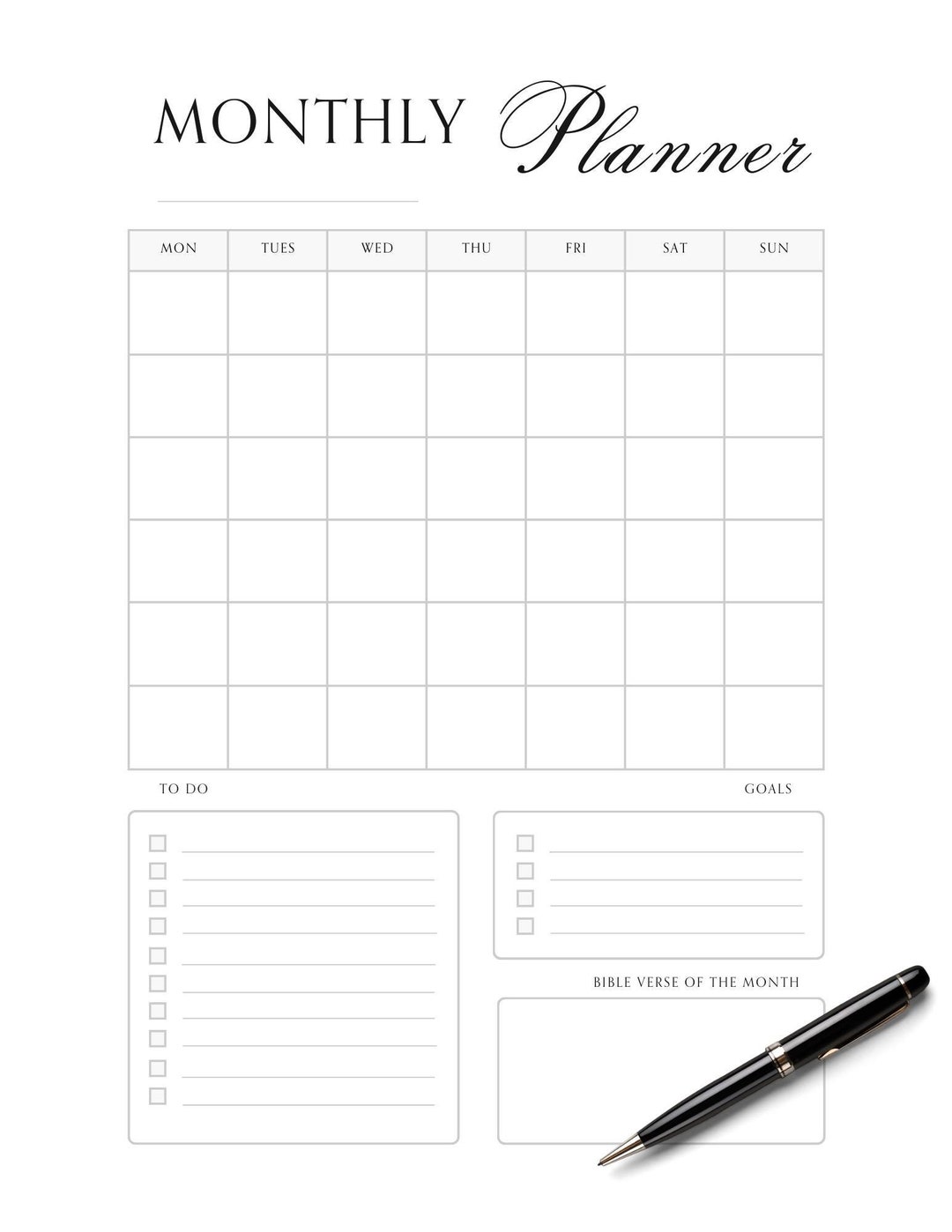 Blank Monthly Calendar Monday Start - Etsy