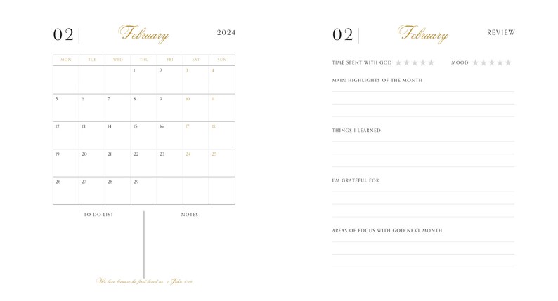 2024 Christian Monthly Planner Printable Monthly Calendar Chic Gold ...