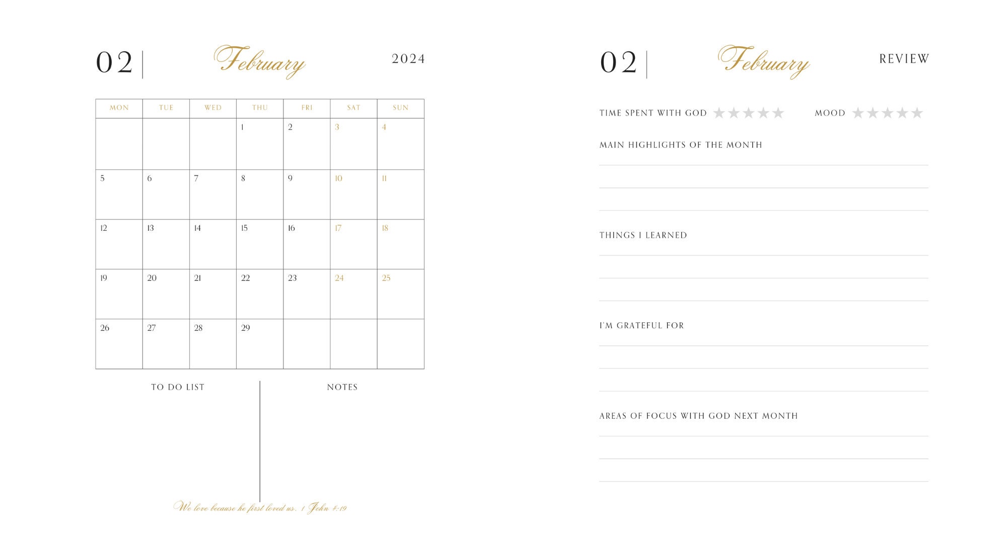 2024 Christian Monthly Planner Printable Monthly Calendar Chic Gold ...