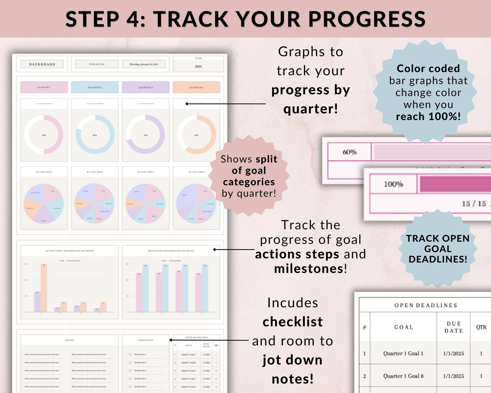 Goal Planner Quarterly Goal Tracker Google Sheets Spreadsheet SMART ...