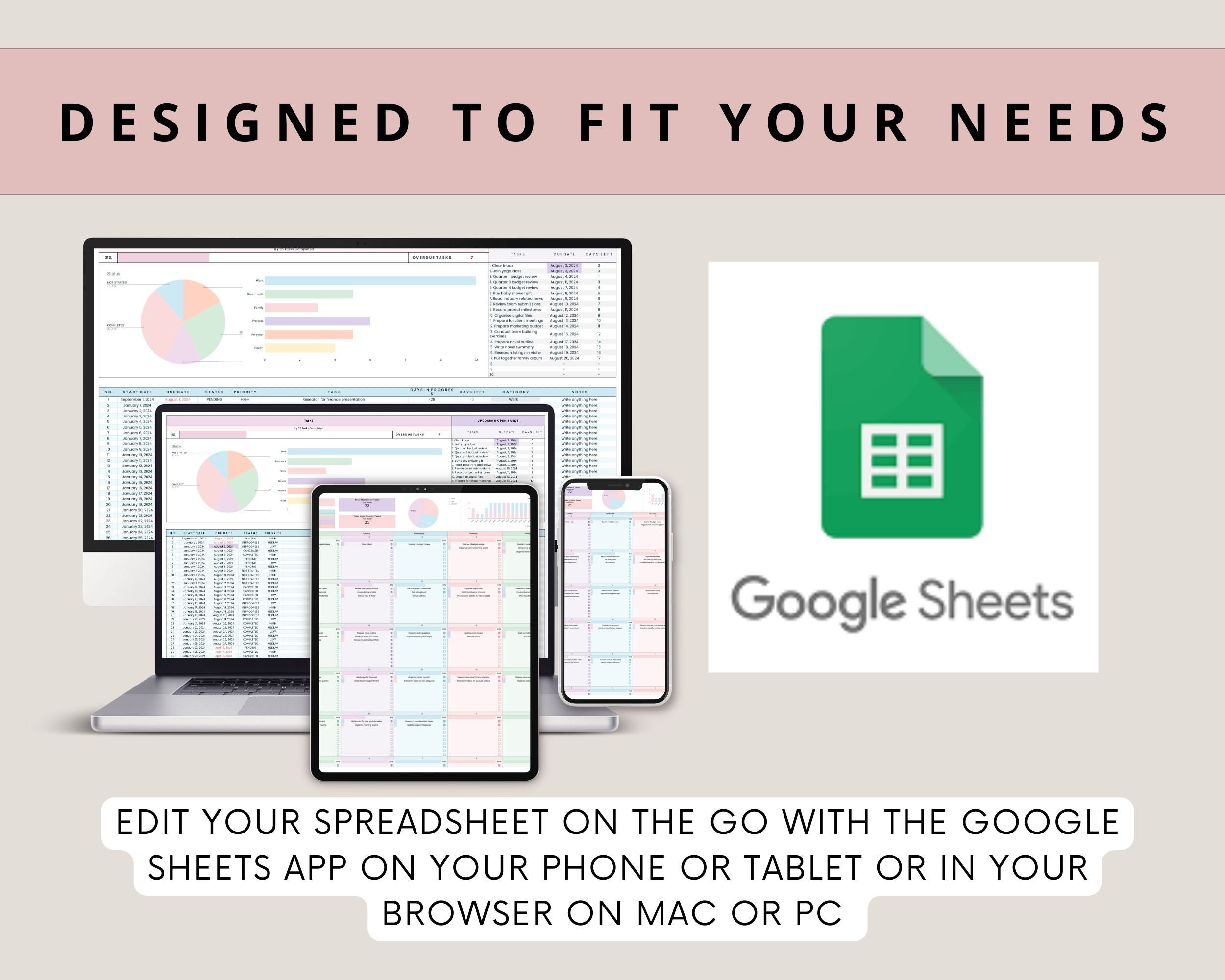 Task Tracker Spreadsheet Smart Calendar Google Sheets to Do List ...