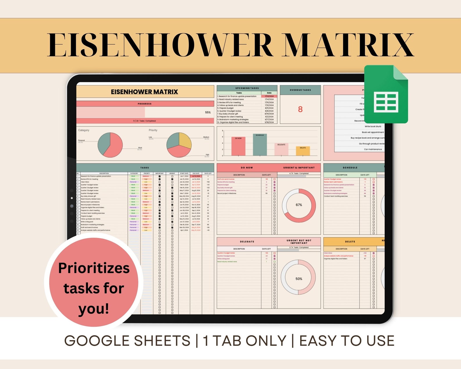 Eisenhower Matrix Google Sheets Spreadsheet Priority Matrix Template ...