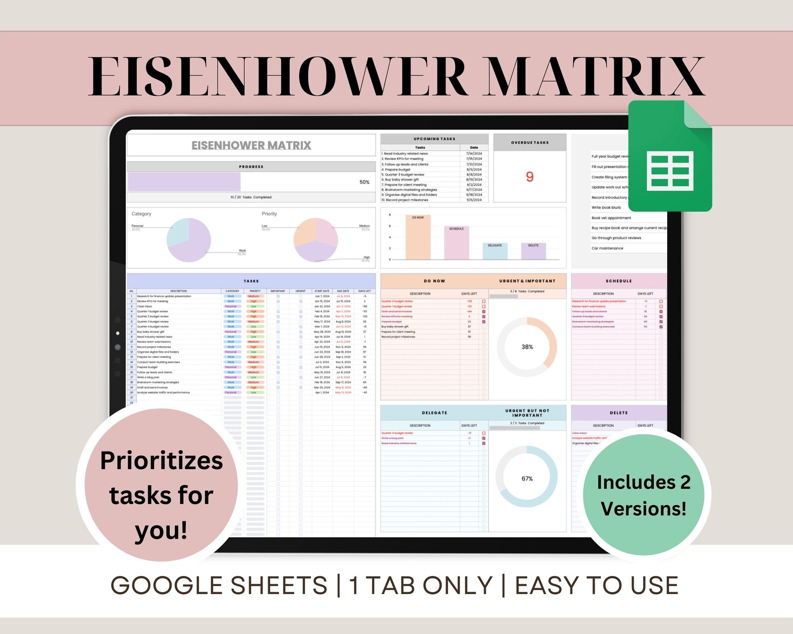 Eisenhower Matrix Google Sheets Spreadsheet Priority Matrix Template ...