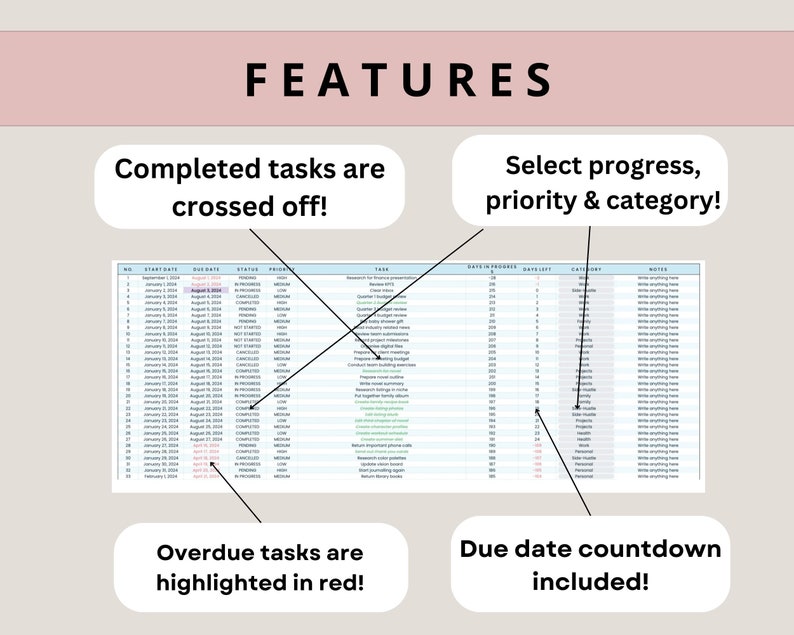Task Tracker Spreadsheet Smart Calendar Google Sheets to Do List ...