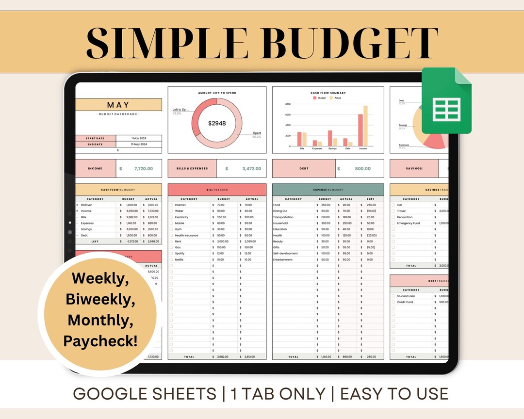 Budget Planner Google Sheet Monthly Budget Spreadsheet Paycheck Budget ...