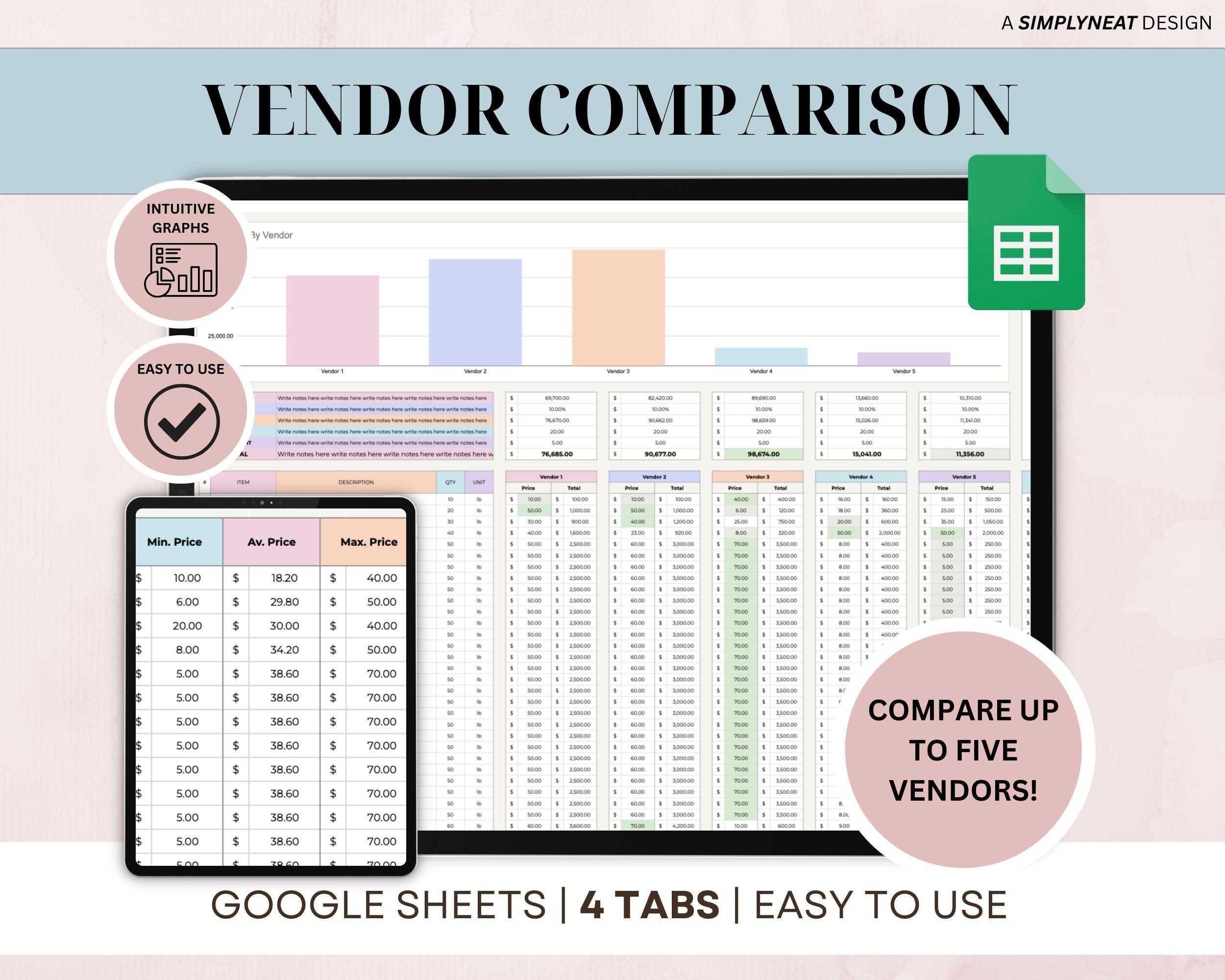 Vendor Comparison Spreadsheet Google Sheets Cost Analysis Tool Price ...