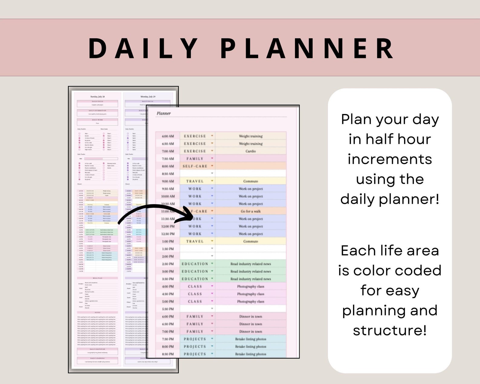 Digital Planner Spreadsheet Google Sheets Time Blocking Monthly ...