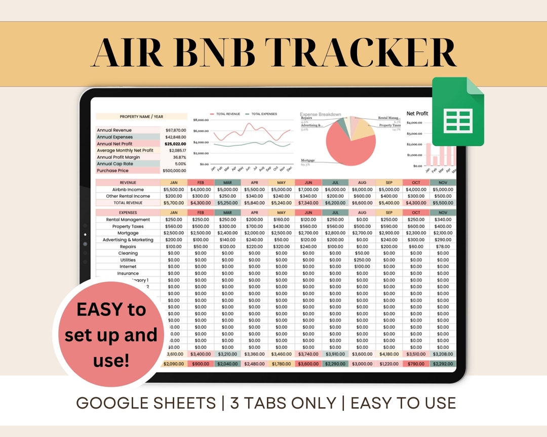 Rental Airbnb Template Google Sheets, Rental Income Tracker, Expense ...