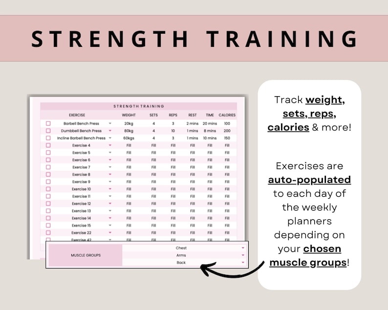 Workout Planner Google Sheets Spreadsheet Exercise Tracker Fitness Gym ...