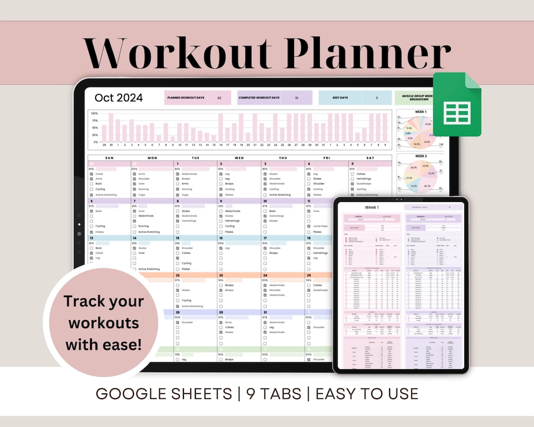 Workout Planner Google Sheets Spreadsheet Exercise Tracker Fitness Gym ...