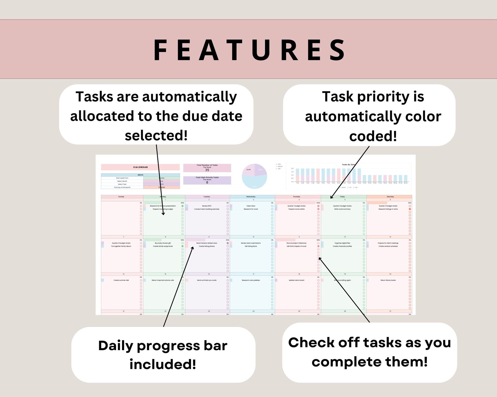 Task Tracker Spreadsheet Smart Calendar Google Sheets to Do List ...