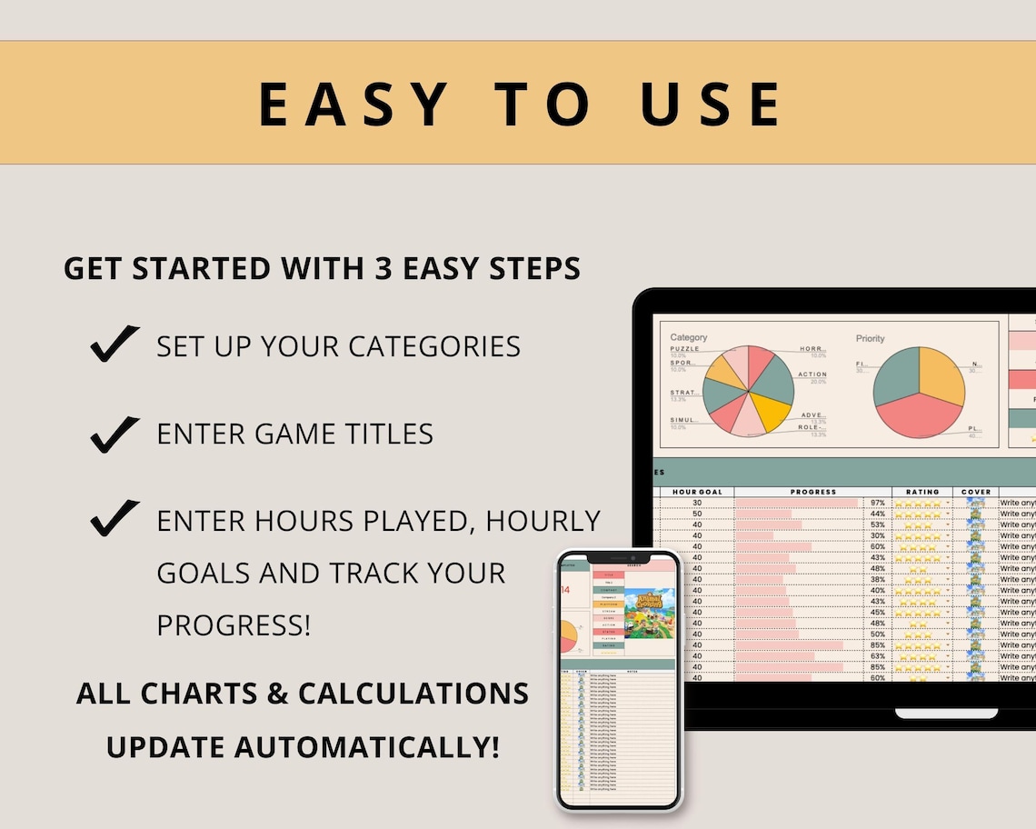 Gaming Tracker Google Sheets Video Game Log Spreadsheet Gaming Planner ...