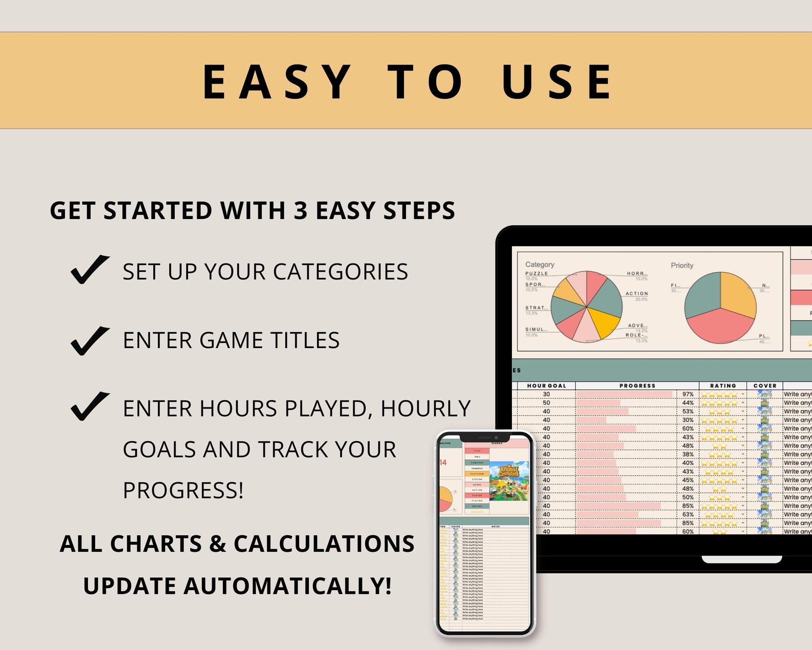 Gaming Tracker Google Sheets Video Game Log Spreadsheet Gaming Planner ...