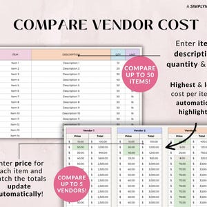 Vendor Comparison Spreadsheet Google Sheets Cost Analysis Tool Price ...