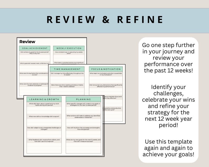 12 Week Year Planner Google Sheets Spreadsheet Goal Tracker Dashboard ...