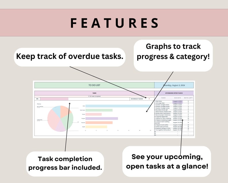 Task Tracker Spreadsheet Smart Calendar Google Sheets to Do List Template Productivity ...