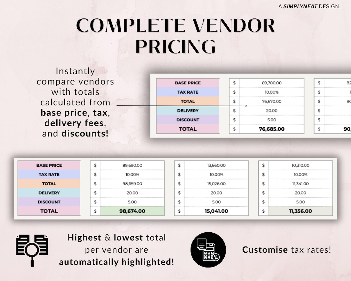 Vendor Comparison Spreadsheet Google Sheets Cost Analysis Tool Price ...