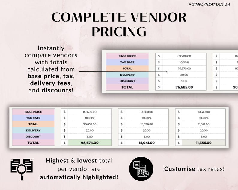 Vendor Comparison Spreadsheet Google Sheets Cost Analysis Tool Price ...