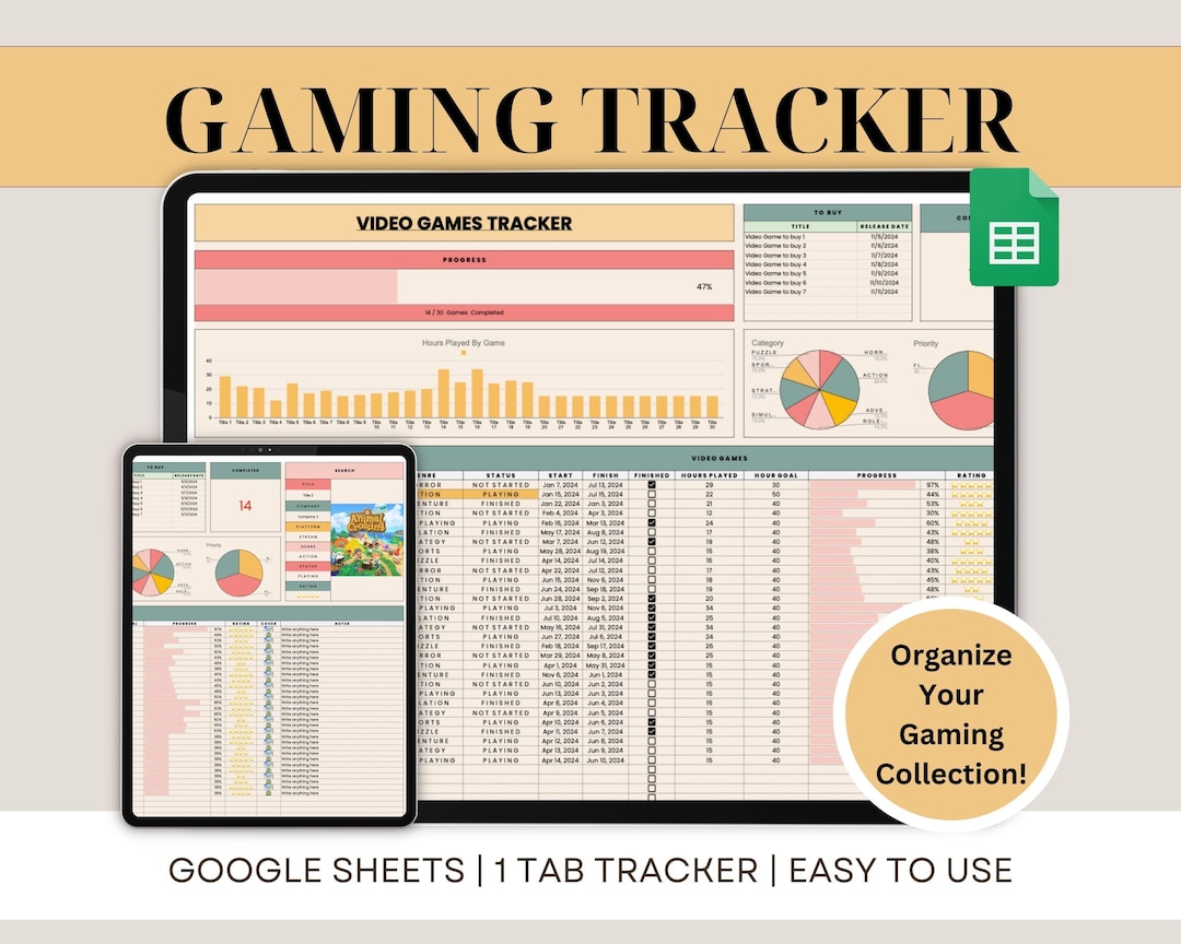 Gaming Tracker Google Sheets Video Game Log Spreadsheet Gaming Planner ...