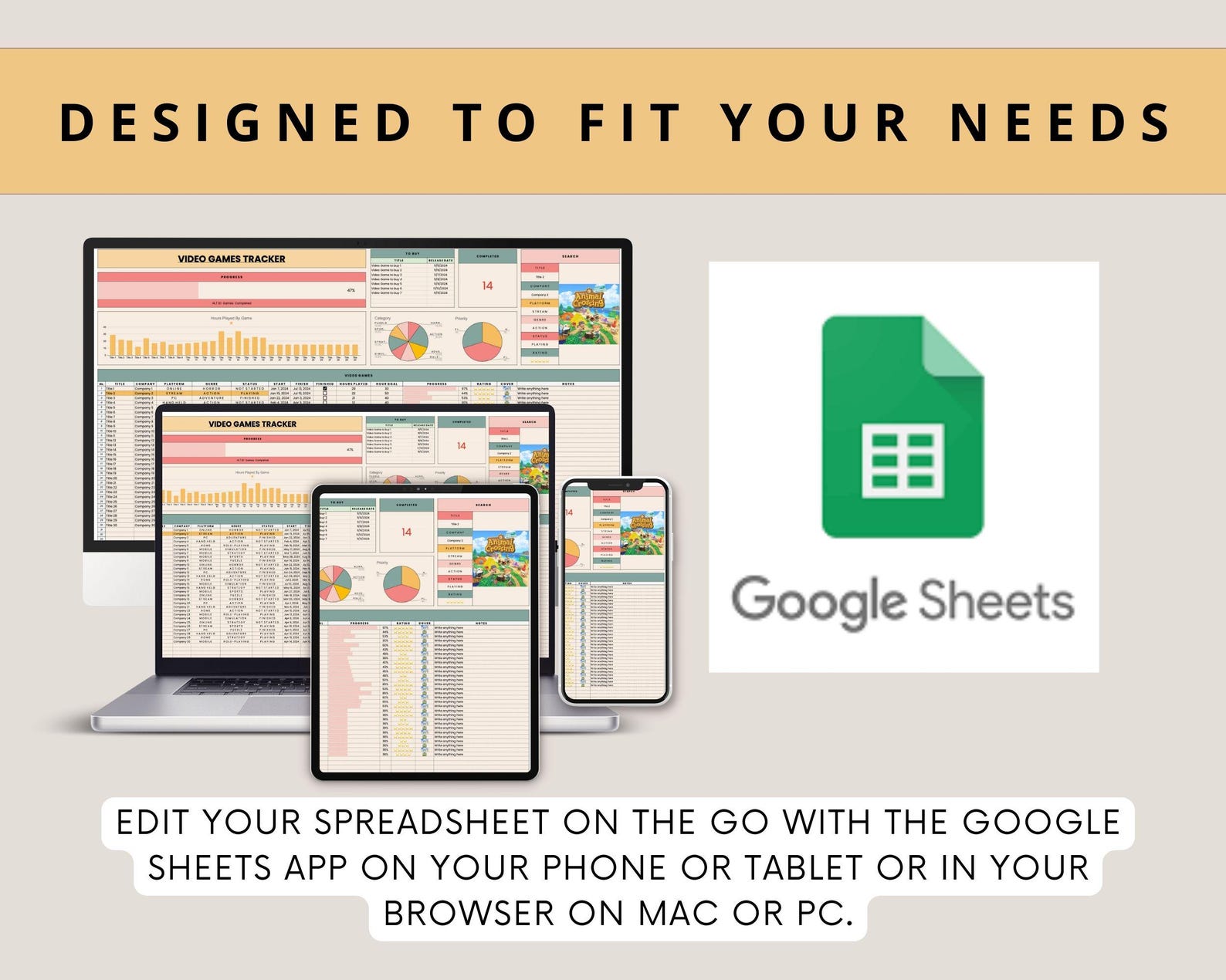 Gaming Tracker Google Sheets Video Game Log Spreadsheet Gaming Planner ...