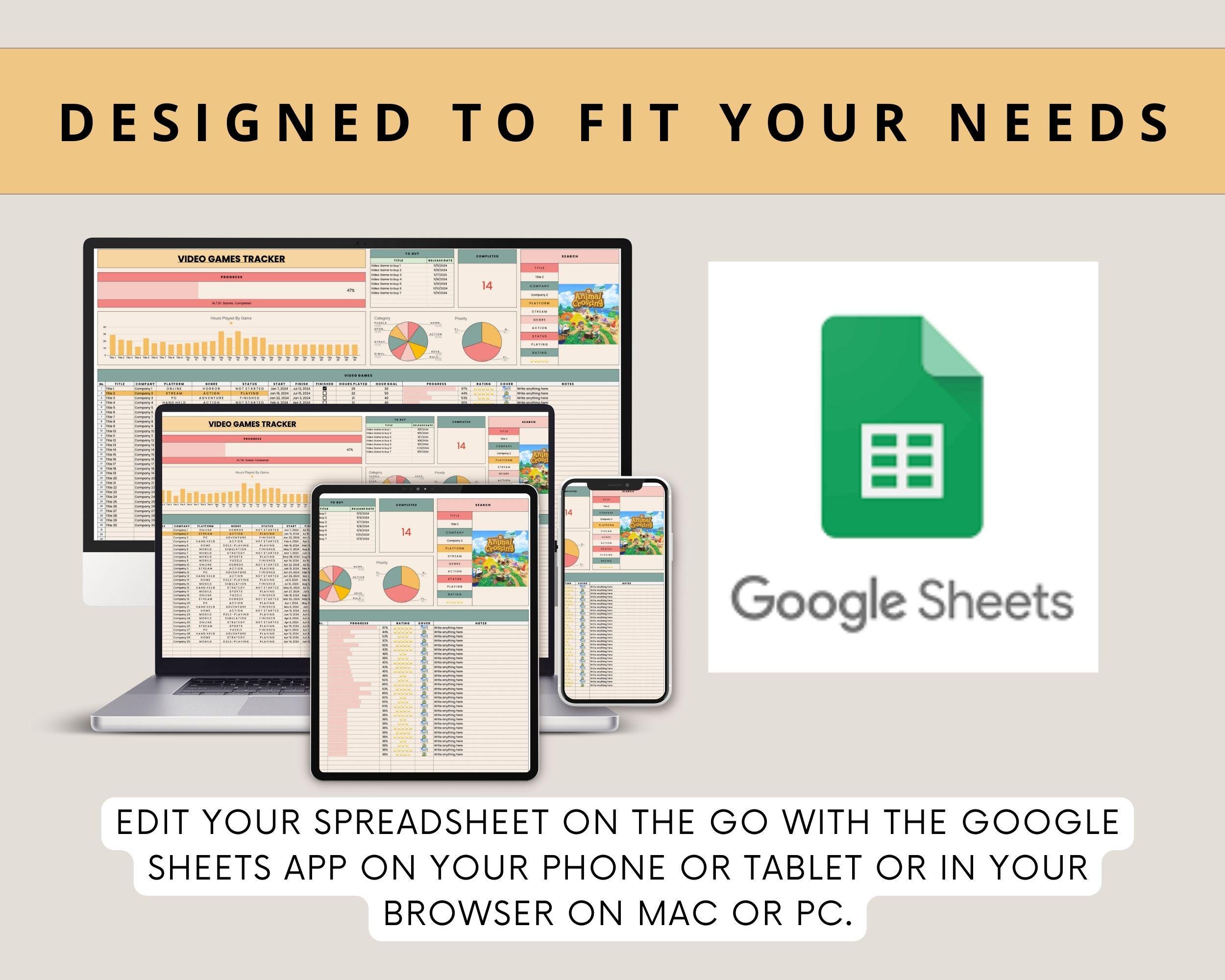 Gaming Tracker Google Sheets Video Game Log Spreadsheet Gaming Planner ...