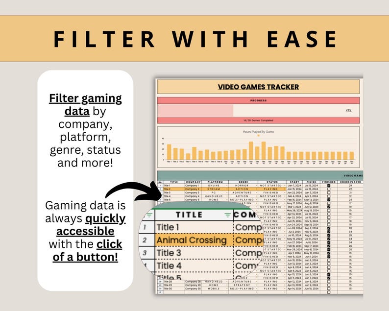 Gaming Tracker Google Sheets Video Game Log Spreadsheet Gaming Planner ...