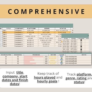 Gaming Tracker Google Sheets Video Game Log Spreadsheet Gaming Planner ...