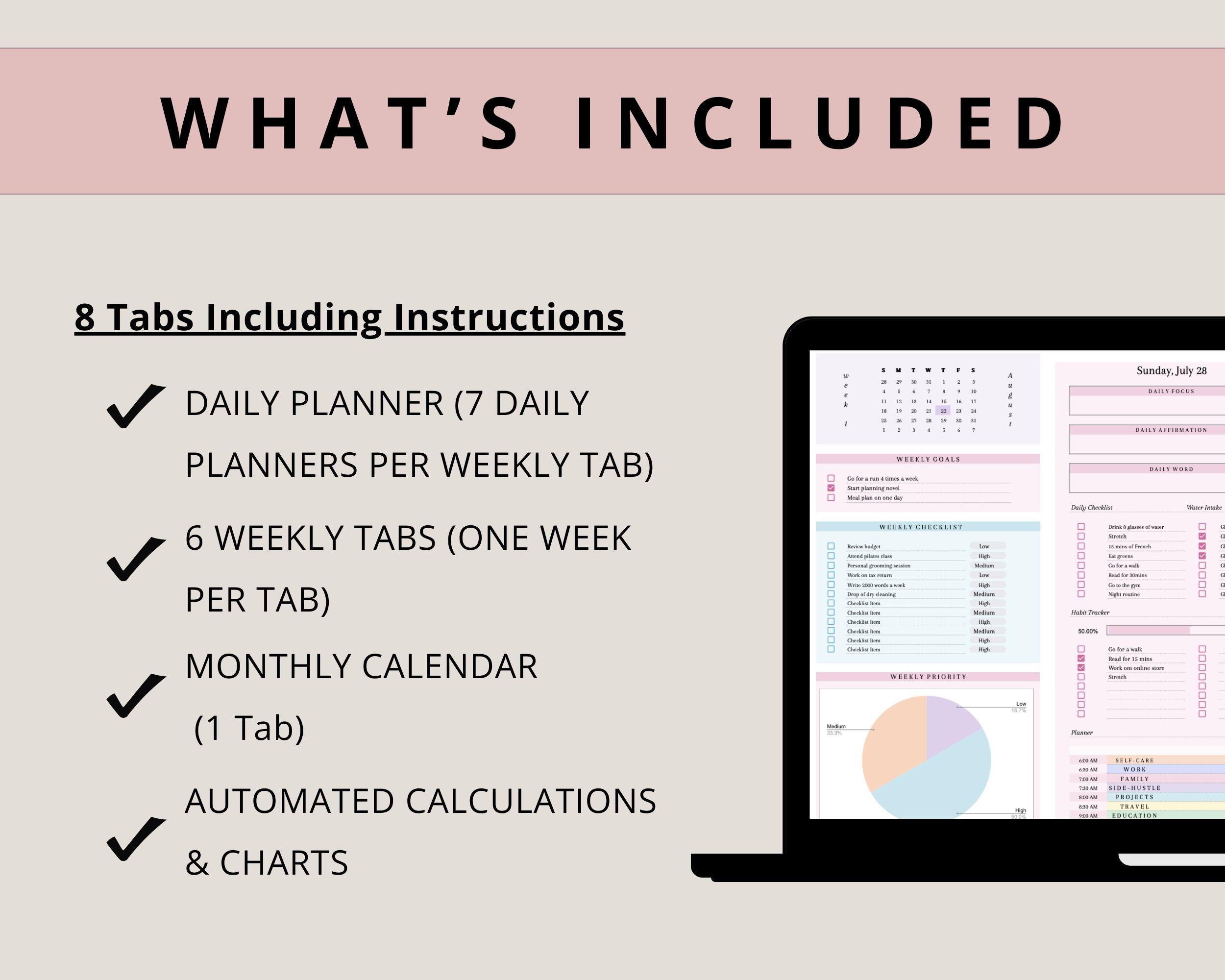 Digital Planner Spreadsheet Google Sheets Time Blocking Monthly ...