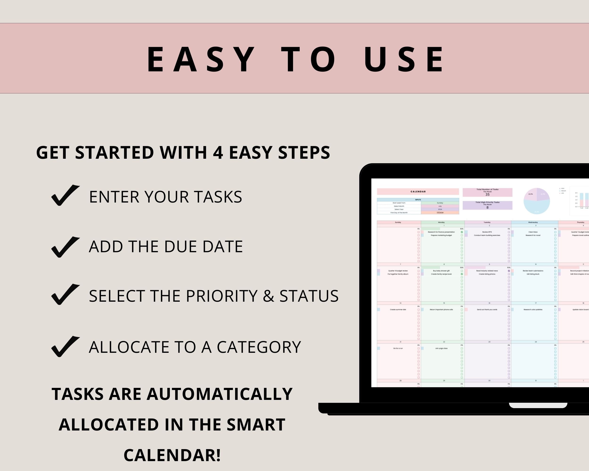 Task Tracker Spreadsheet Smart Calendar Google Sheets to Do List Template Productivity ...