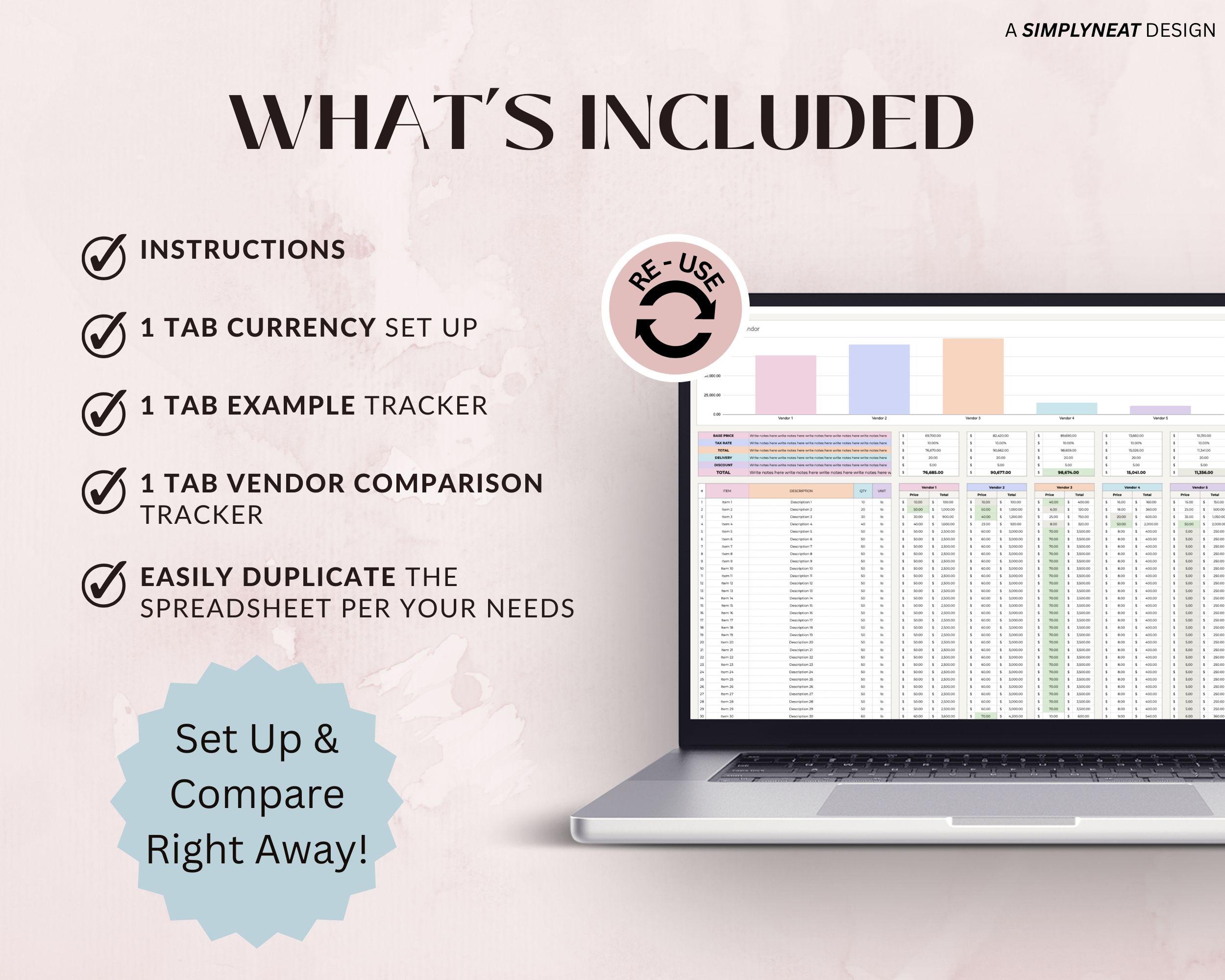Vendor Comparison Spreadsheet Google Sheets Cost Analysis Tool Price ...