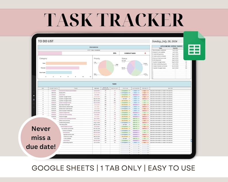 Task Tracker Spreadsheet Google Sheets to Do List Template Task ...