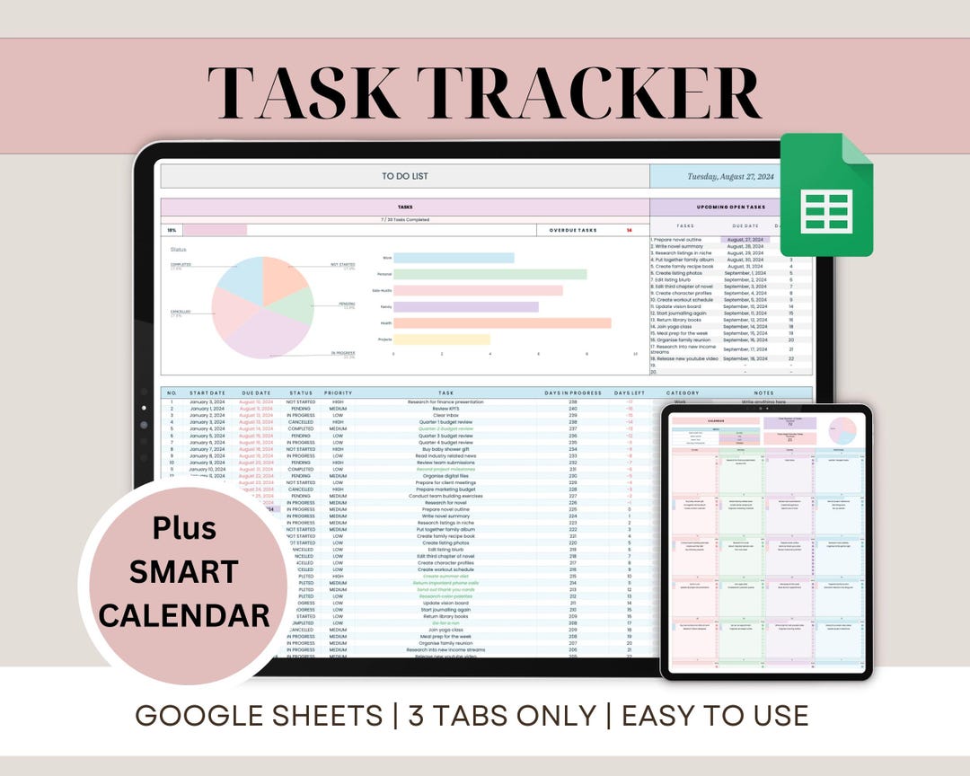 Task Tracker Spreadsheet Smart Calendar Google Sheets to Do List ...
