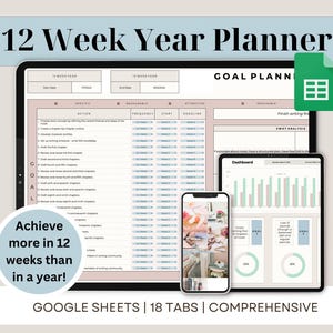 12 Week Year Planner Google Sheets Spreadsheet Goal Tracker Dashboard ...
