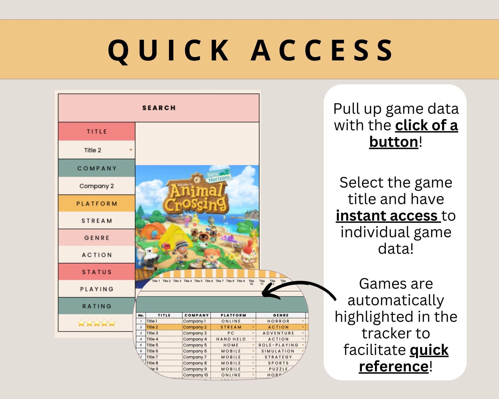Gaming Tracker Google Sheets Video Game Log Spreadsheet Gaming Planner ...