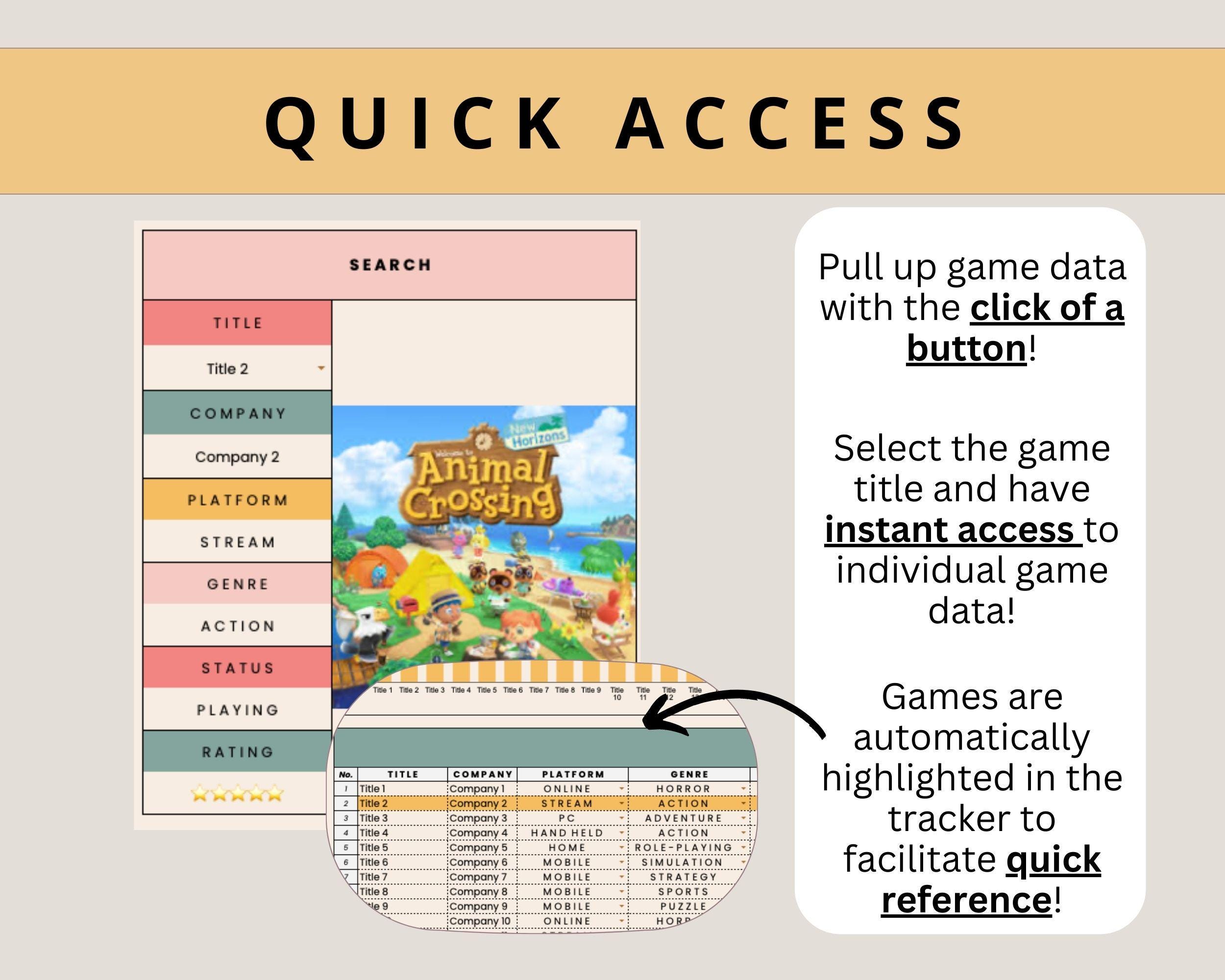 Gaming Tracker Google Sheets Video Game Log Spreadsheet Gaming Planner ...