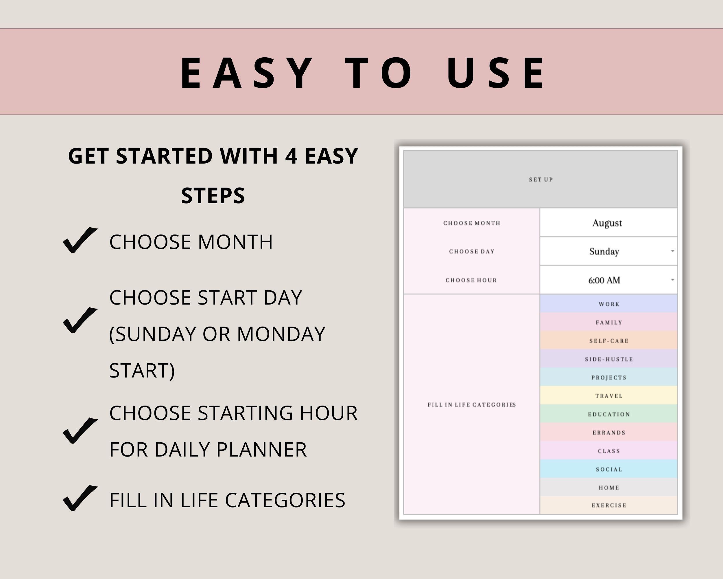 Digital Planner Spreadsheet Google Sheets Time Blocking Monthly ...