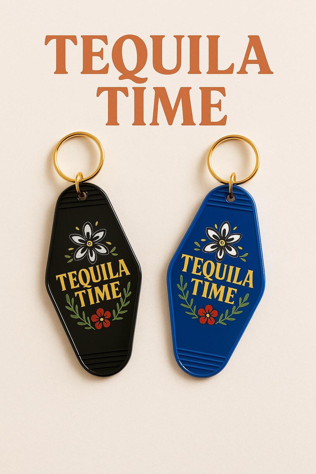 Vintage Tequila Time Keychain Retro Mexican Floral Design Fun Accessory ...