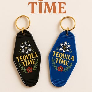 Vintage Tequila Time Keychain Retro Mexican Floral Design Fun Accessory ...