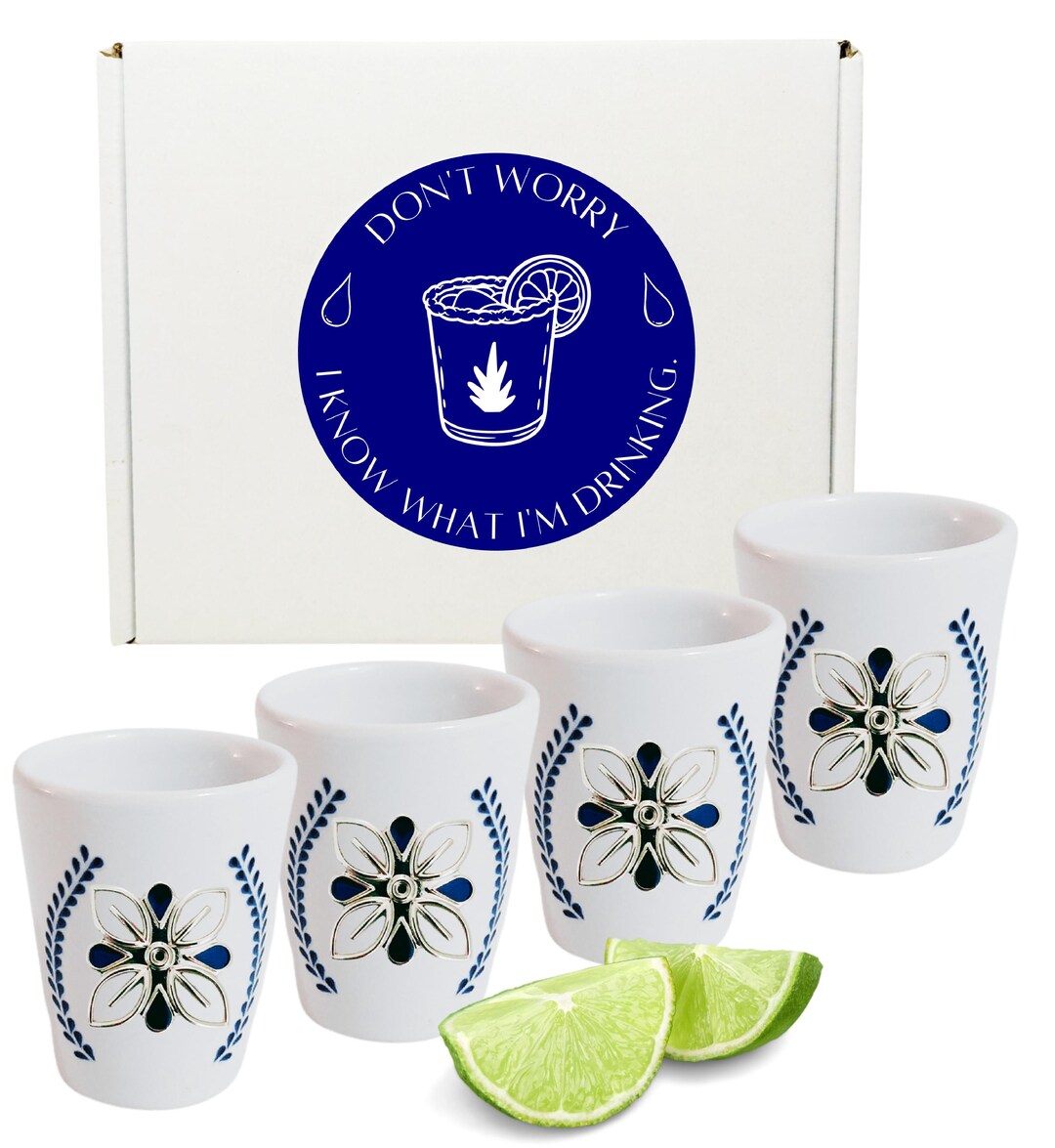 Mexican Tequila Shot Glasses Set of 4 Ceramic Barware Gift for Party ...