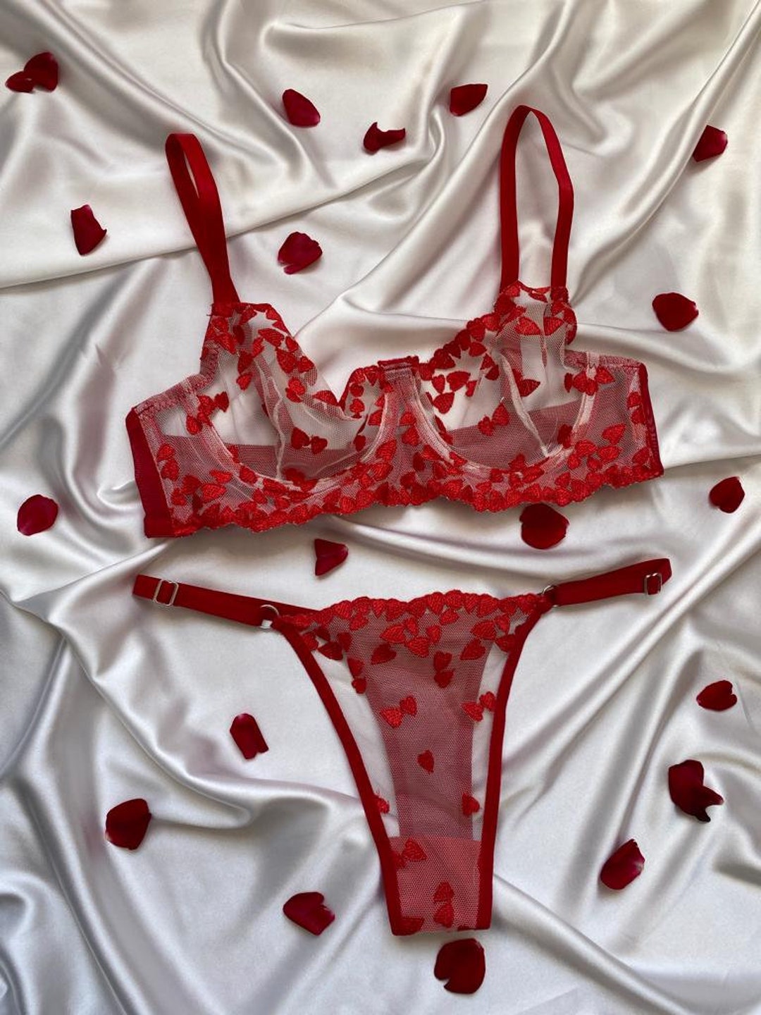 Little Red Heart Bra Set Lingerie - Etsy