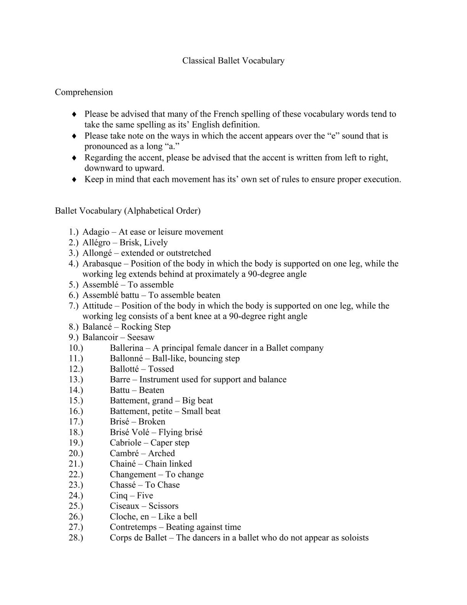 Ballet Terminology Ballet Vocabulary Ballet Words Ballet Memorization ...